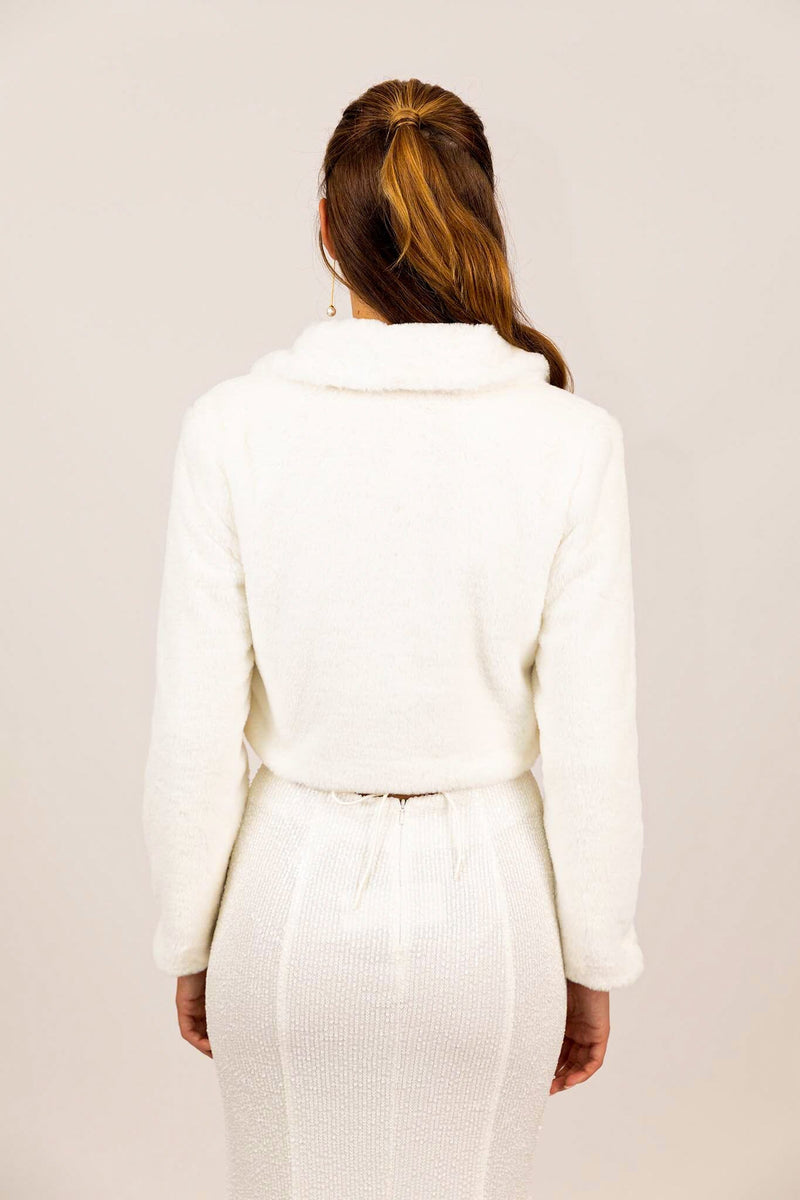 Julieta Faux Fur Collar Jacket - White – Noodz Boutique