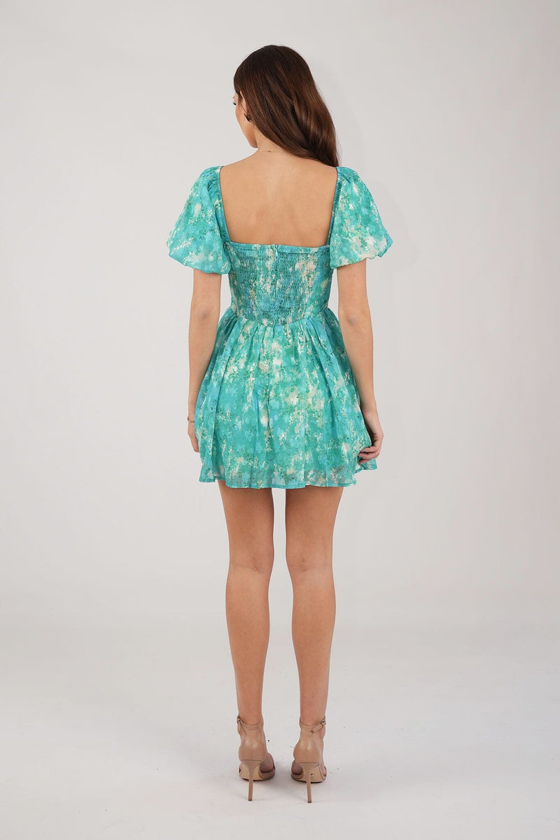 Miyah Puff Sleeve Mini Dress - Green Floral – Noodz Boutique