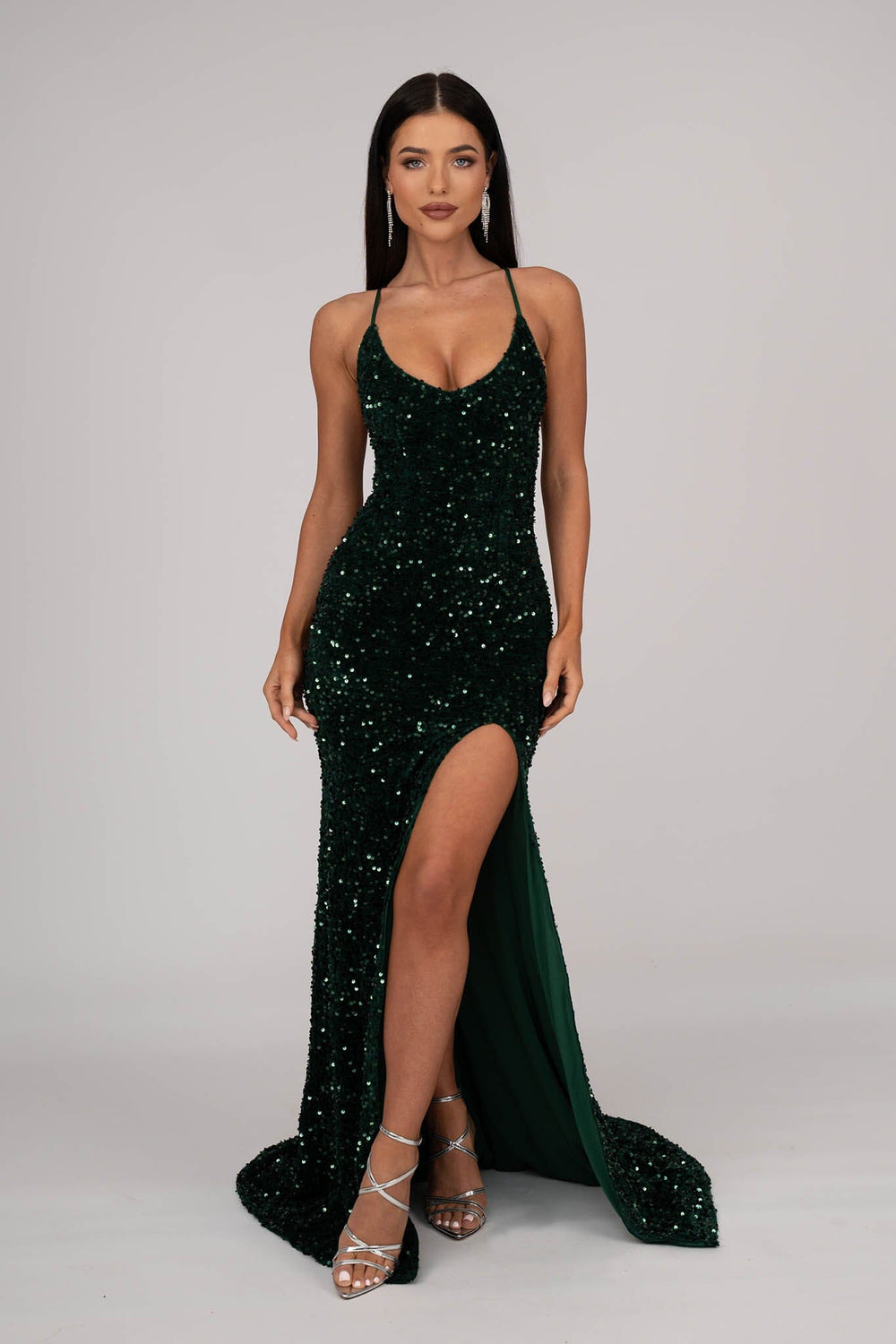 Zelda Side Slit Velvet Sequin Gown - Emerald – Noodz Boutique