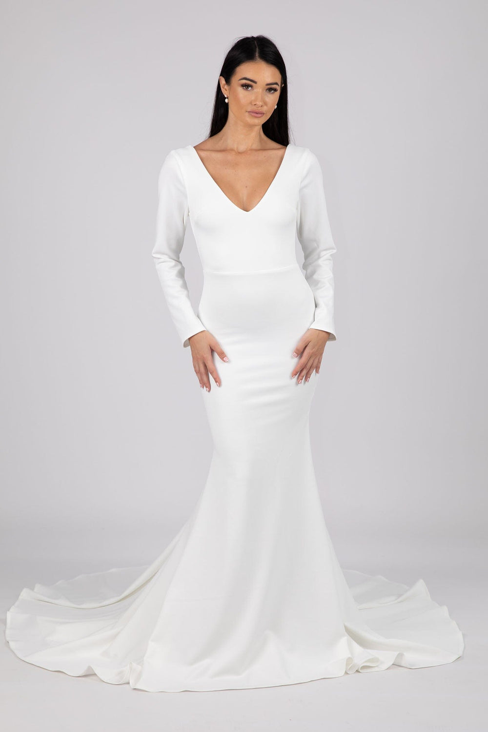 Elena Long-Sleeve Crepe Gown - Ivory – Noodz Boutique